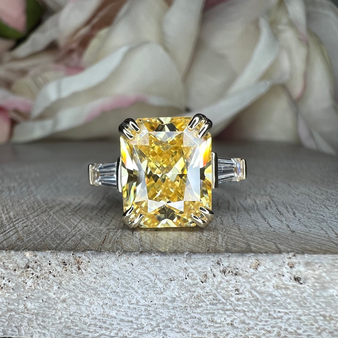 Radiant Cut Canary Yellow Engagement Ring, With Tapered Baguettes ...