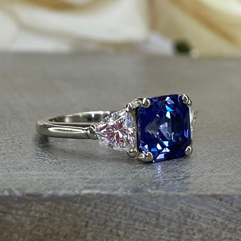 Asscher Cut Blue Sapphire Engagement Ring Engagement Ring - Etsy