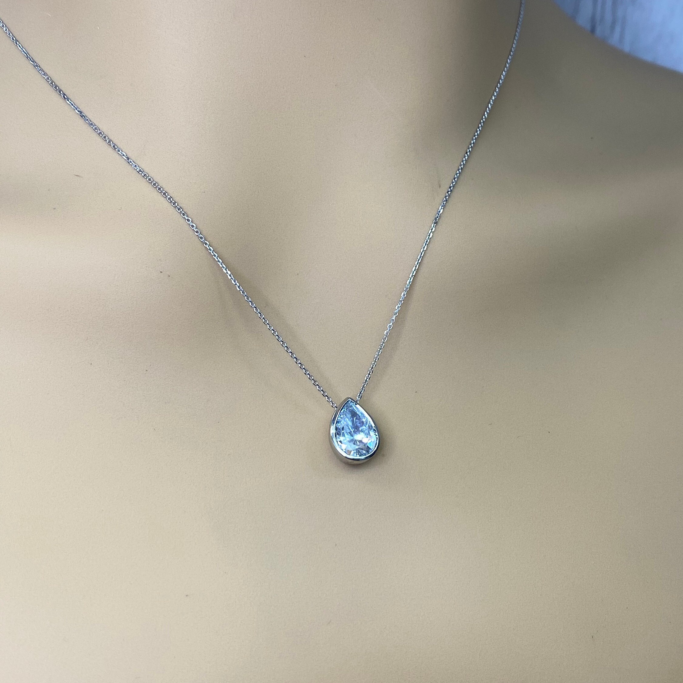 Pear Shape Bezel Pendant Necklace 14k White Gold Bridal | Etsy Pear Shape Bezel Pendant Necklace 14k White Gold Bridal | Etsy
