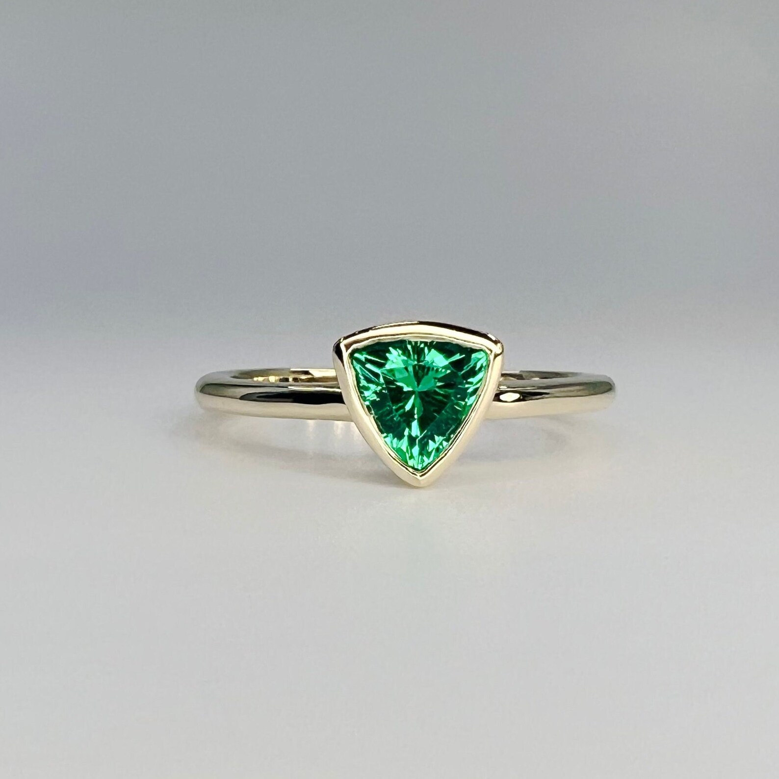 Triangle Emerald Bezel Set 14k Solid Gold Minimalist Ring, Stacking ...