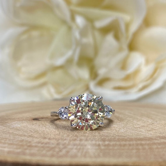 Round Shaped Yellow Diamond Engagement Rings 14k Solid Gold - Etsy