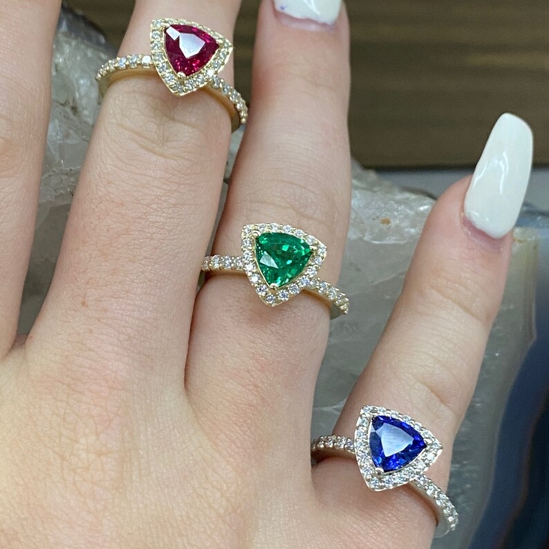 Triangle Gemstone Ring Setting Trillion Cut Ruby Engagement - Etsy