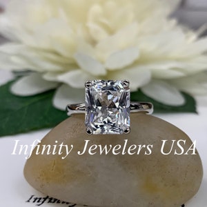 Radiant Cut Solitaire Engagement Ring / Radiant Cut Moissanite ...