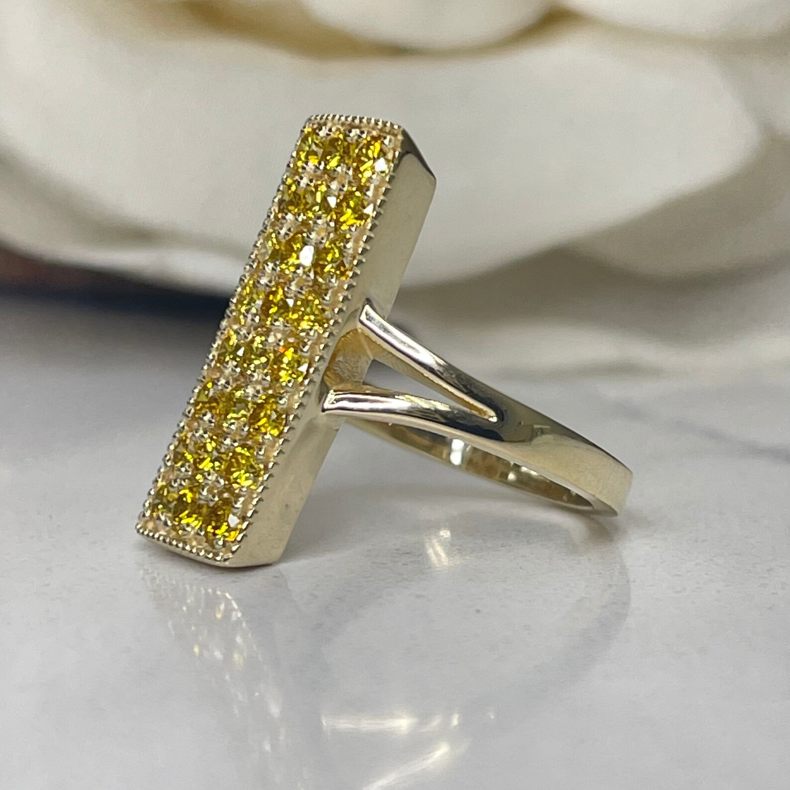 Cluster Bar Lab Grown Diamond Ring 14K Yellow Gold Yellow Lab - Etsy