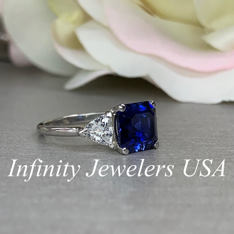 Asscher Cut Blue Sapphire Engagement Ring Engagement Ring | Etsy