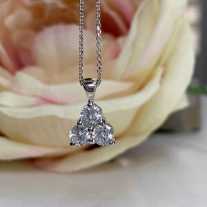 Round Three Stone Unique Pendant Necklace, Ladies Dainty Triangle ...