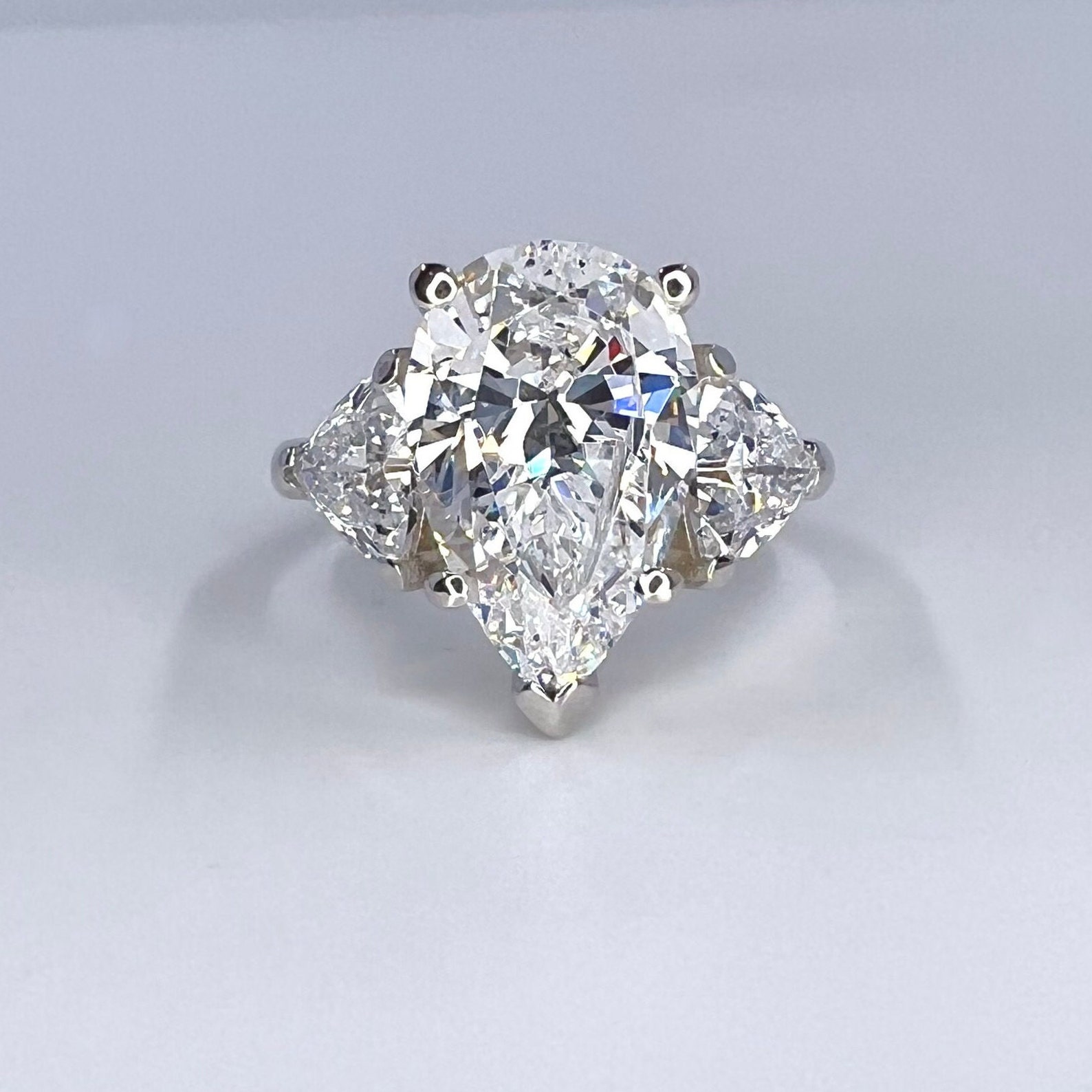 Pear Shaped Engagement Ring Solid Gold, Three Stone Pear Cut Wedding ...