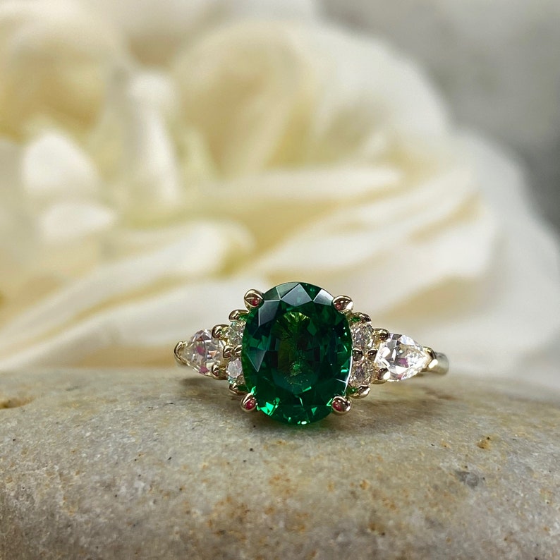 Oval Cut Emerald Engagement Ring 14k Gold Oval Cut Emerald | Etsy