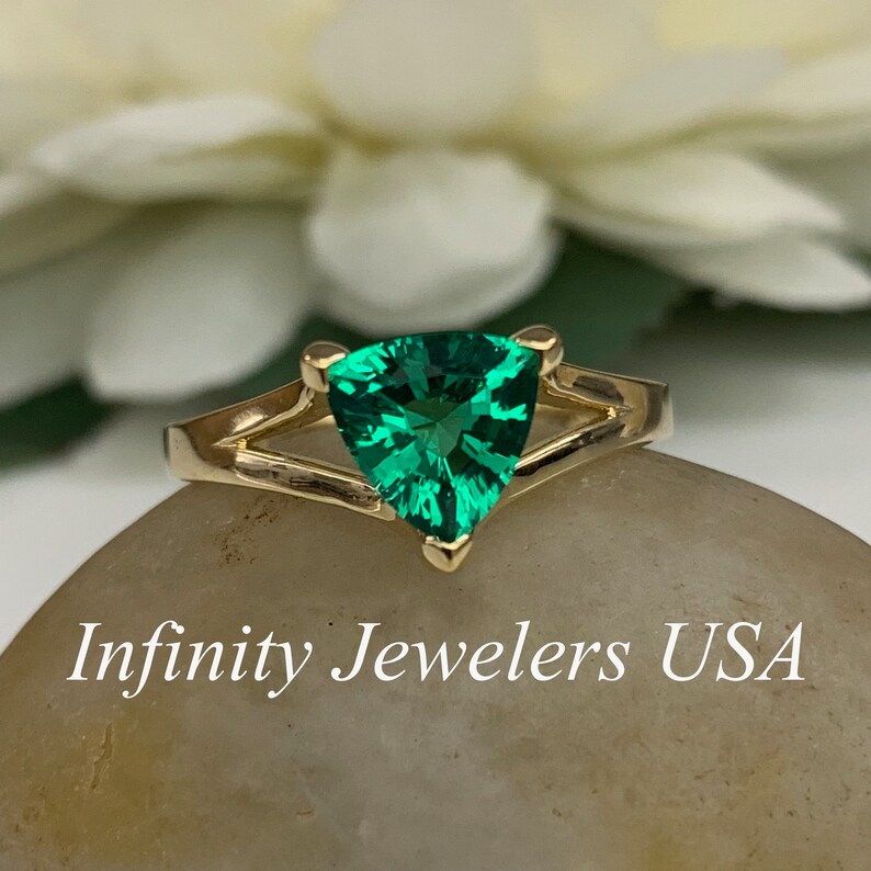 Emerald Triangle Ring 14k Yellow Gold Trillion Cut Emerald | Etsy