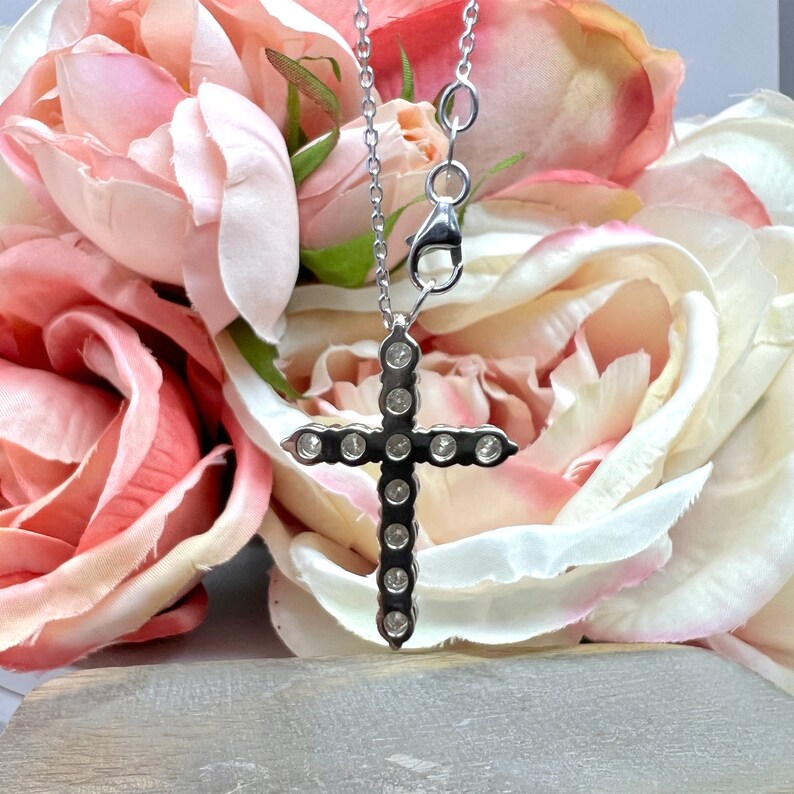 Moissanite Eternity Cross Pendant Necklace 14K White Gold, Layering ...