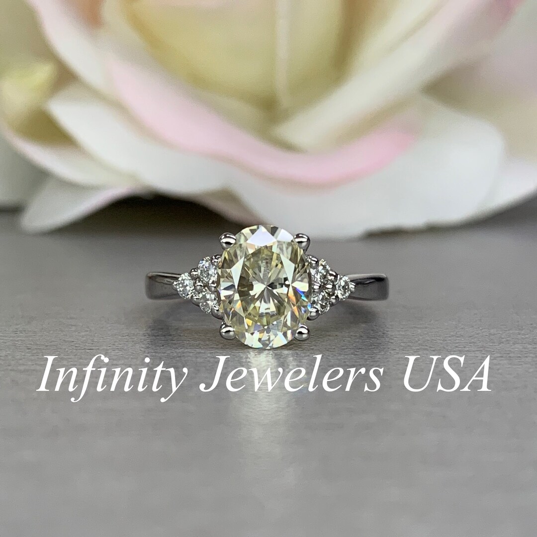 Oval Yellow Moissanite Engagement Ring 14K White Gold Womens Yellow ...