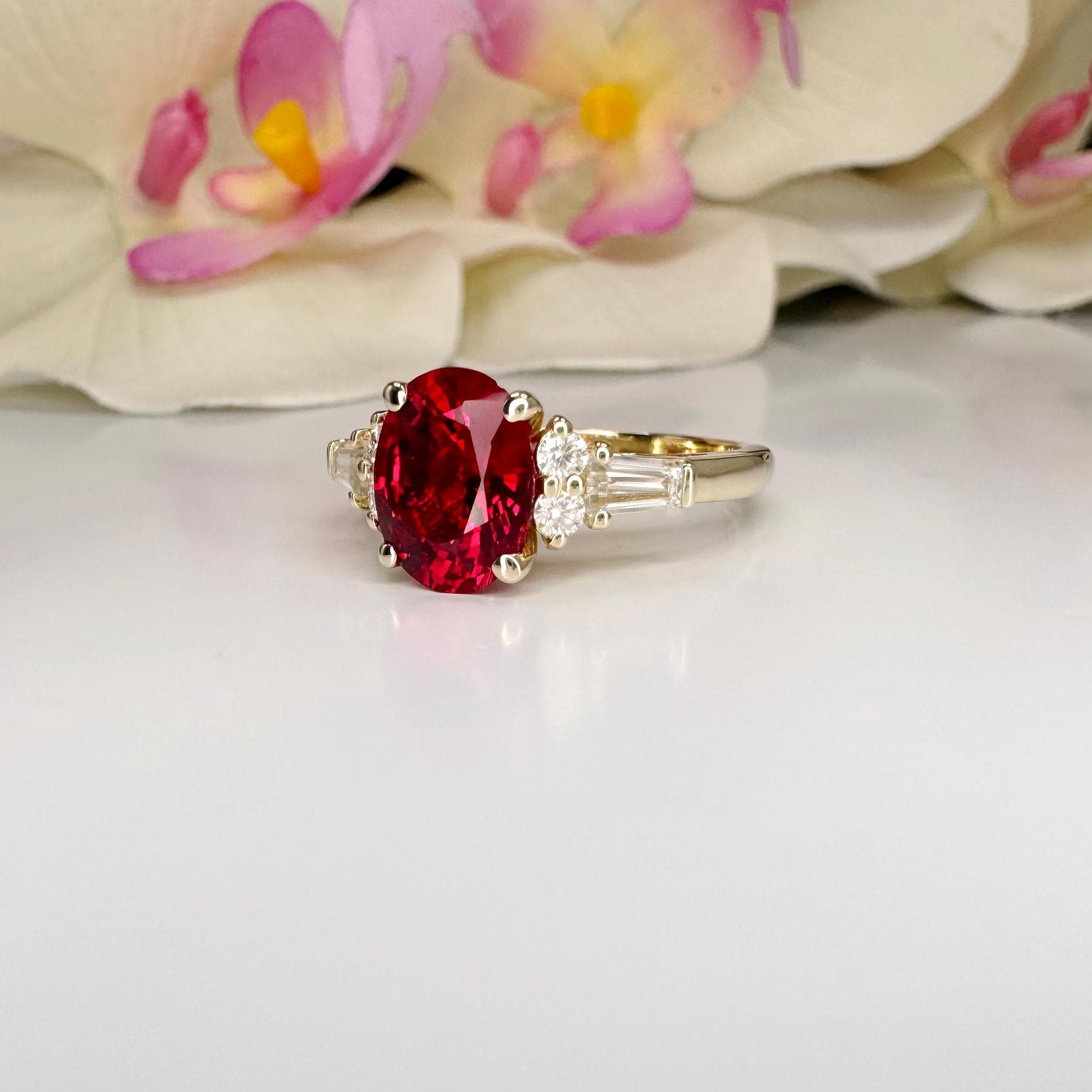 Oval Ruby and Lab Grown Diamond Engagement Ring 14K Solid Gold , July ...