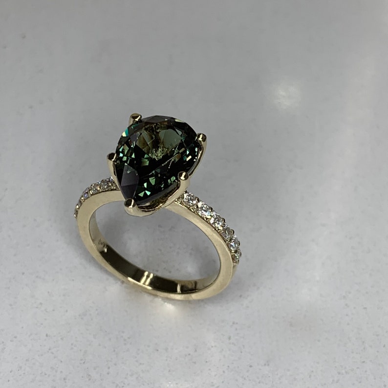 Green Sapphire Pear Shaped Engagement Ring 14k Gold Ring - Etsy