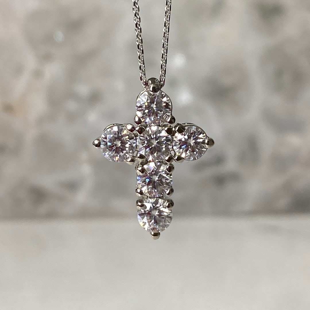 Lab Grown Diamond Cross Necklace, Small Cross Pendant Necklace, Gold ...