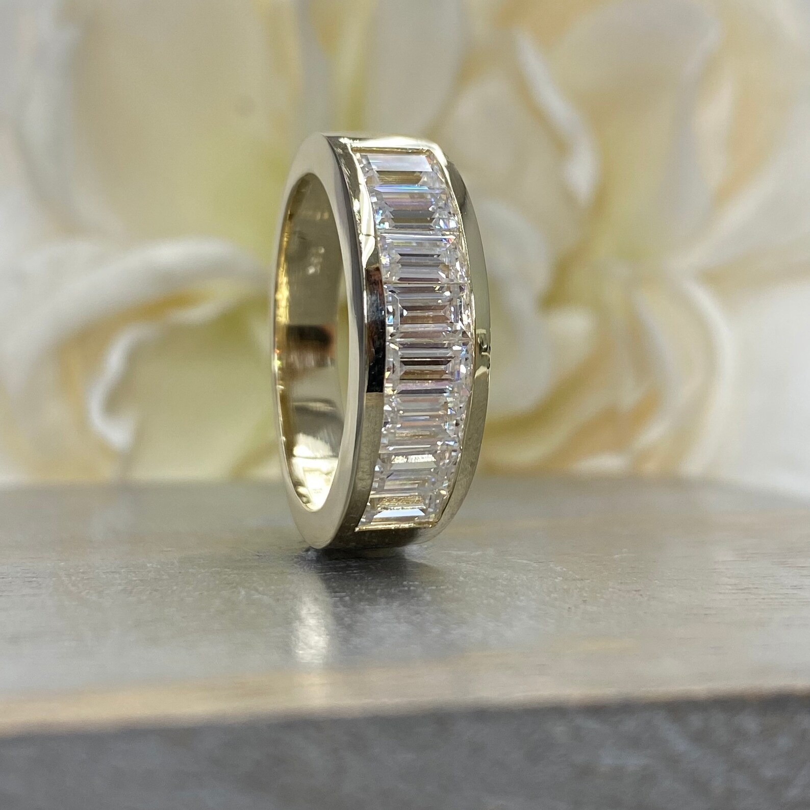 Mens Channel Set Baguette Wedding Band Solid 14k Yellow Gold | Etsy