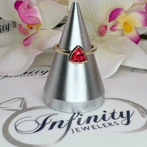 Triangle Gemstone Bezel Set Ring, Trillion Cut Ruby Engagement Ring for ...