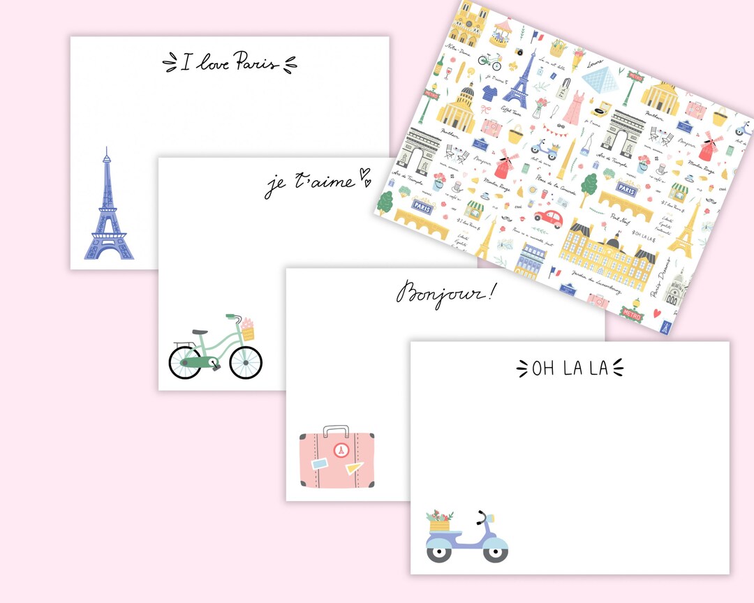 Paris Notecards With French Greetings and Paris Icons Gift for ...