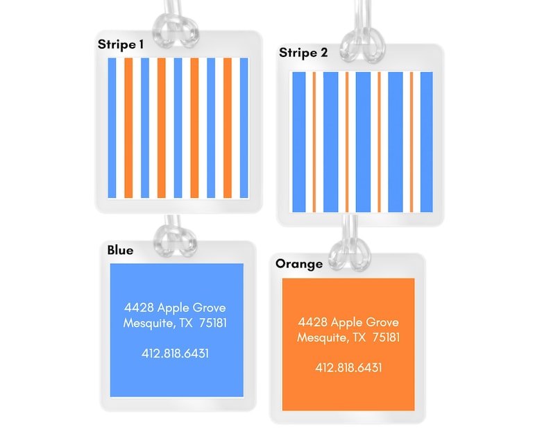 School Bag Tag Laminated Blue and Orange Bag Tag Personalized Backpack ...