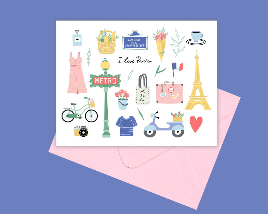 Paris Note Card With Pink Envelope Paris Folded Stationery With Eiffel ...
