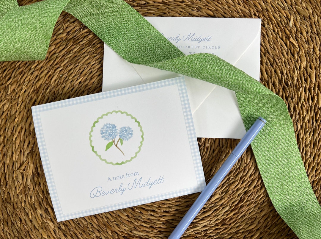 Hydrangea Folded Note Cards Personalized Stationery Blue and White ...