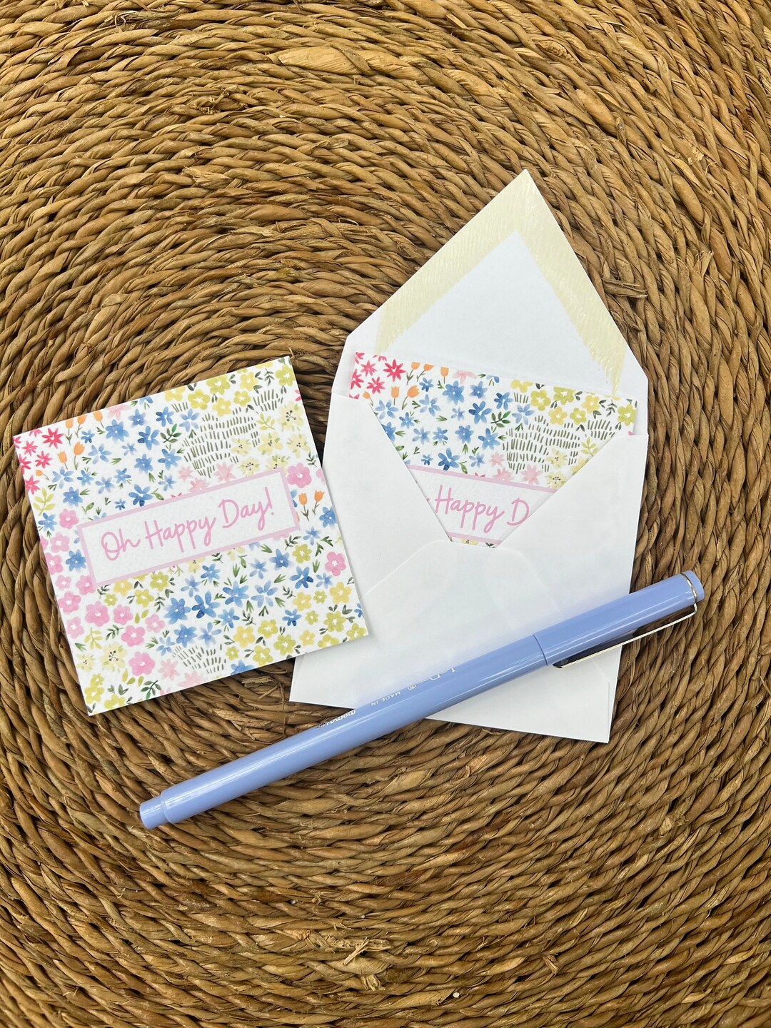 Floral Gift Tag Happy Enclosure Cards With Envelopes, Pink, Blue and ...