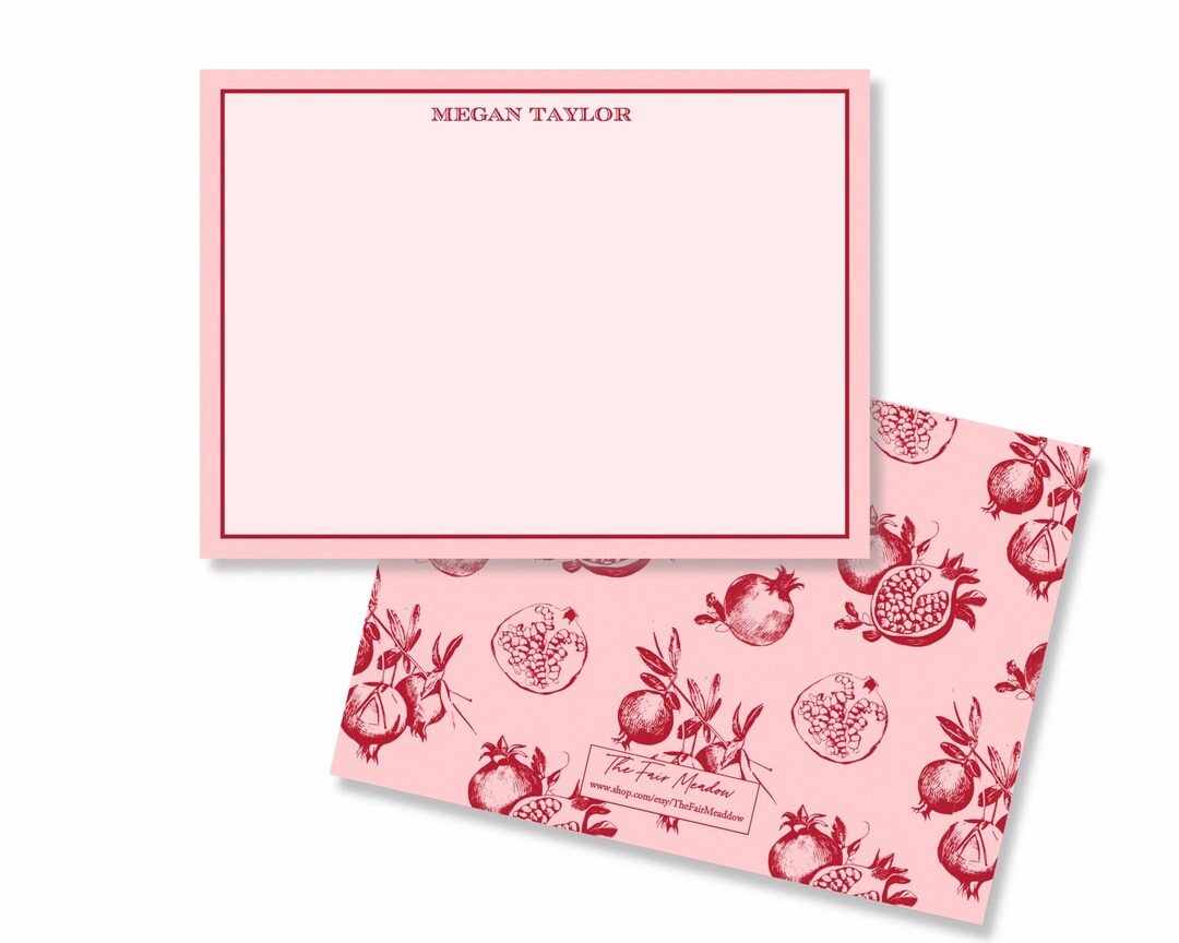 Pomegranate Stationery Personalized Note Card Pink and Red Flat ...