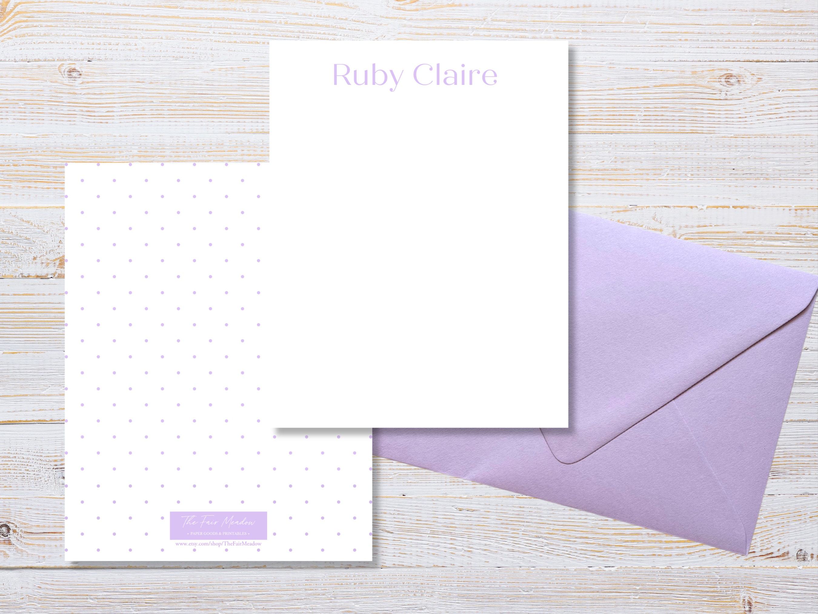 Personalized Stationery Flat Card Purple Polka Dot Notecard Purple Euro ...