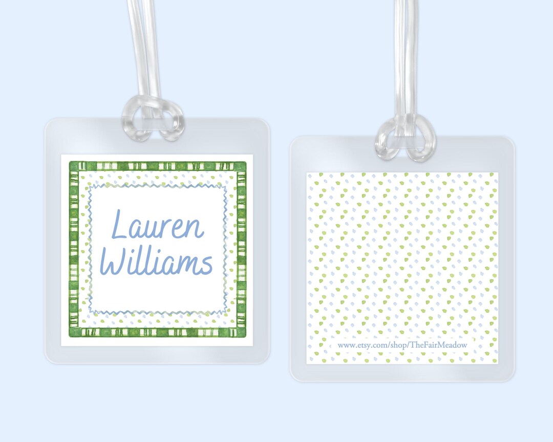 Bag Tag Laminated Diaper Bag Tag Blue and Green Baby Bag Tag ...