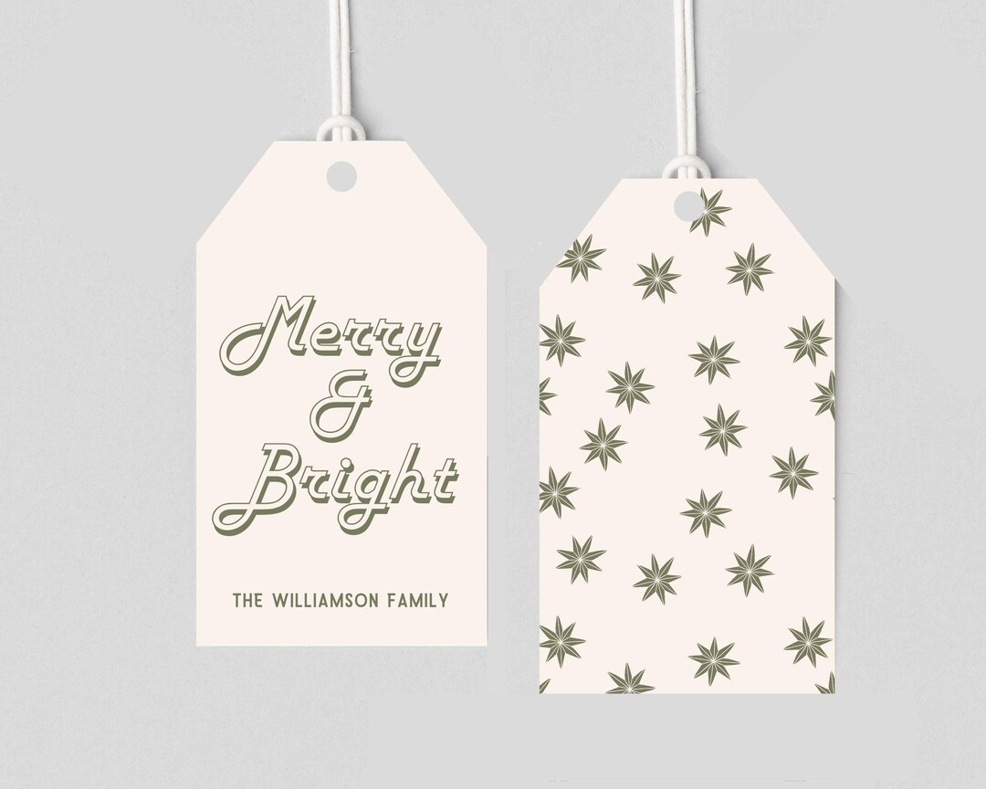 Christmas Gift Tag Merry and Bright Hang Tag Star Holiday Personalized ...