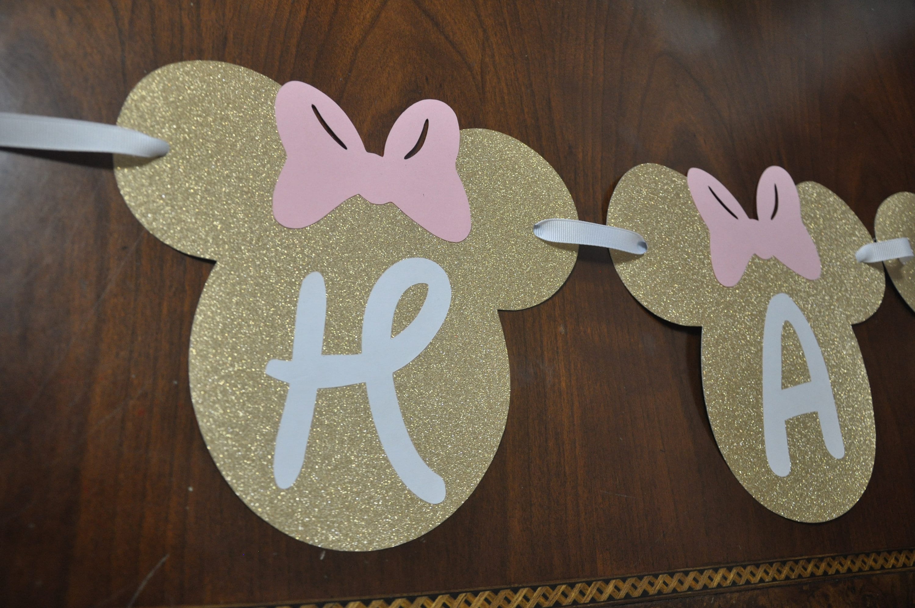 Banner de Minnie Mouse, Banner de Disney, Banner con purpurina ...