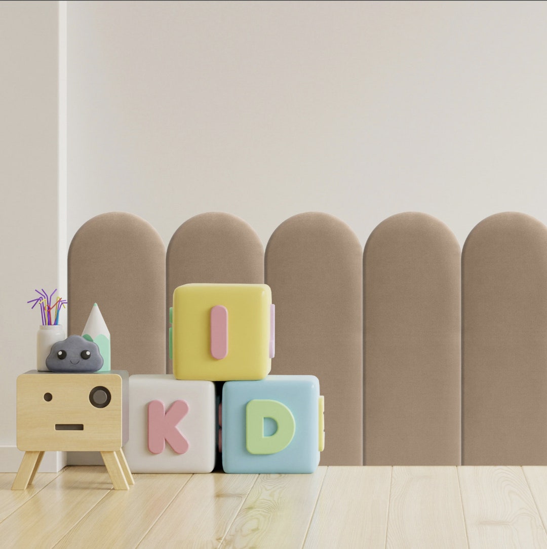 EMMA Beige Upholstered Wall Cushion Fabric Panel Bed Headboard Padded ...