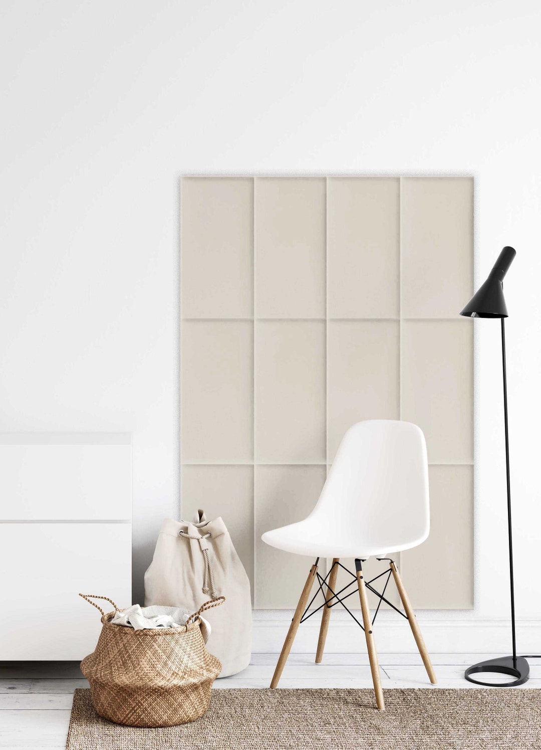 SOFIA Cream 10 Upholstered Wall Cushion Fabric Panel Bed Headboard ...