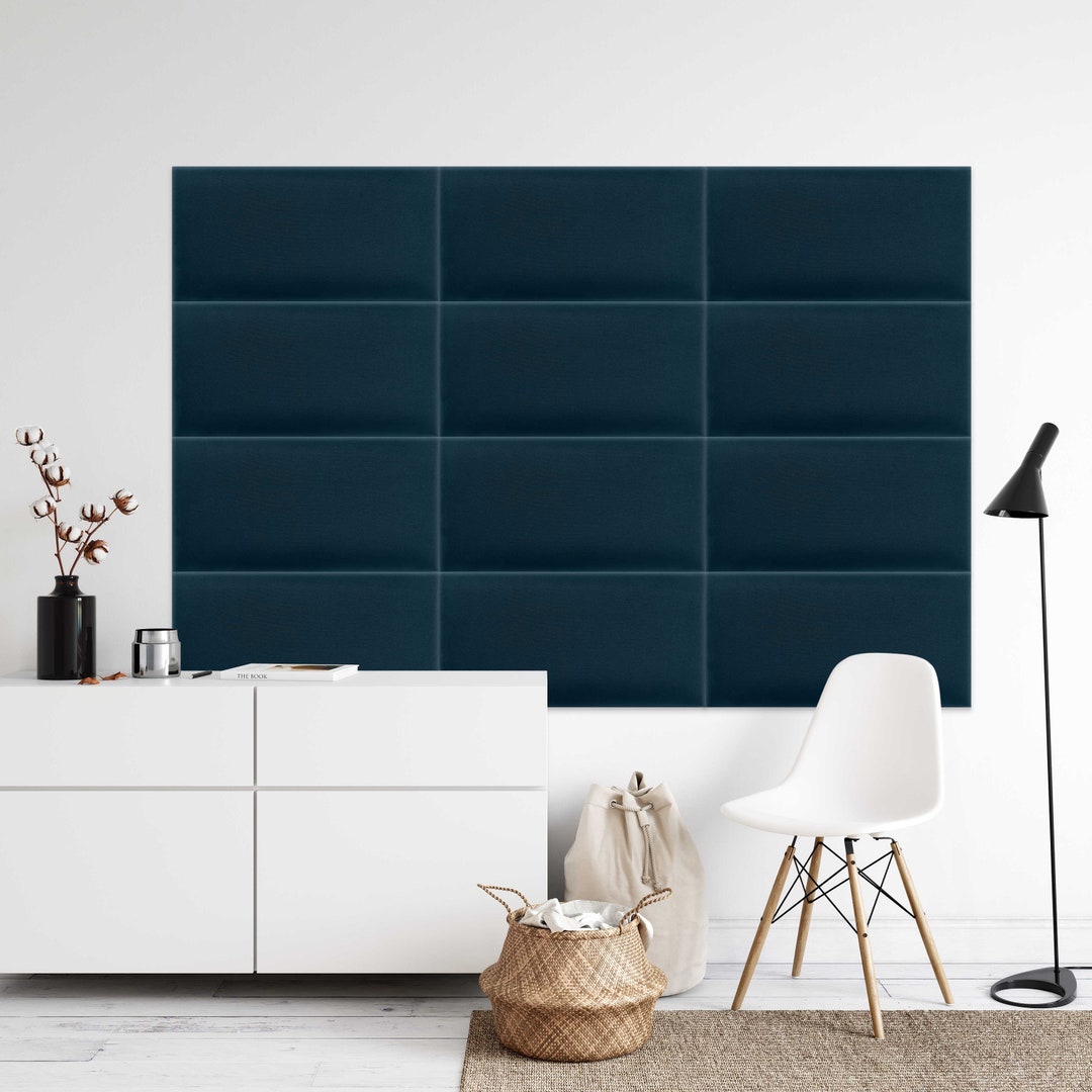 SOFIA Dark Blue Upholstered Wall Cushion Fabric Panel Bed Headboard ...
