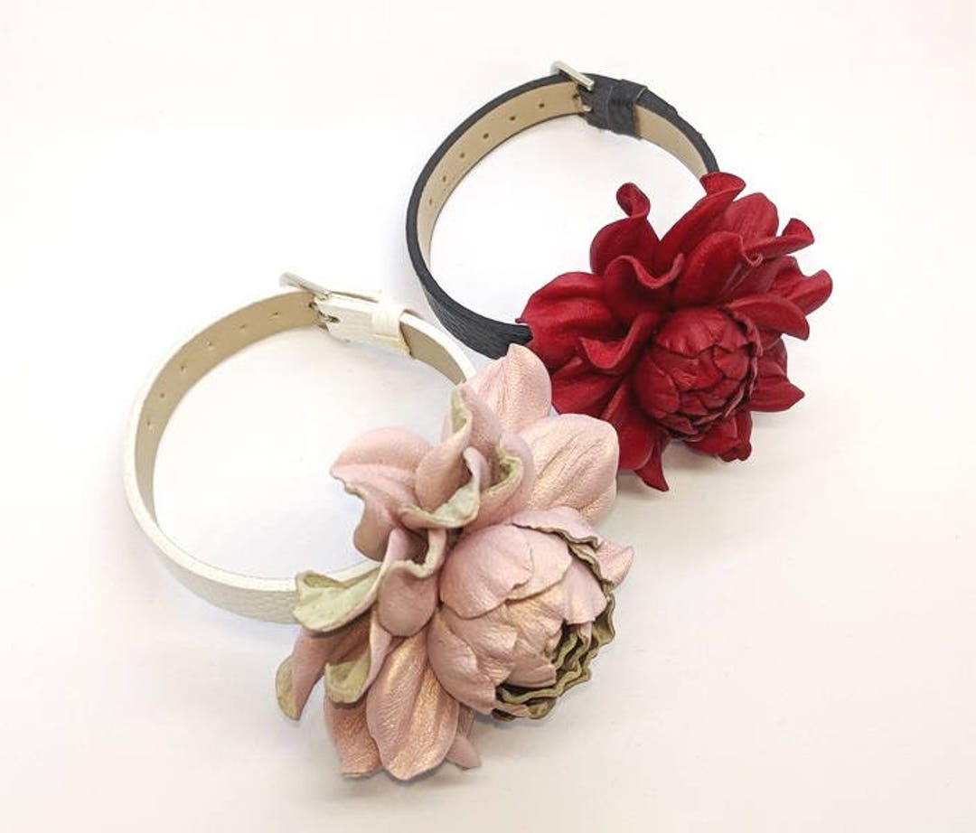 Snap Charm GENUINE Light Pink Leather Rose Flower on a Snap Bracelet or ...