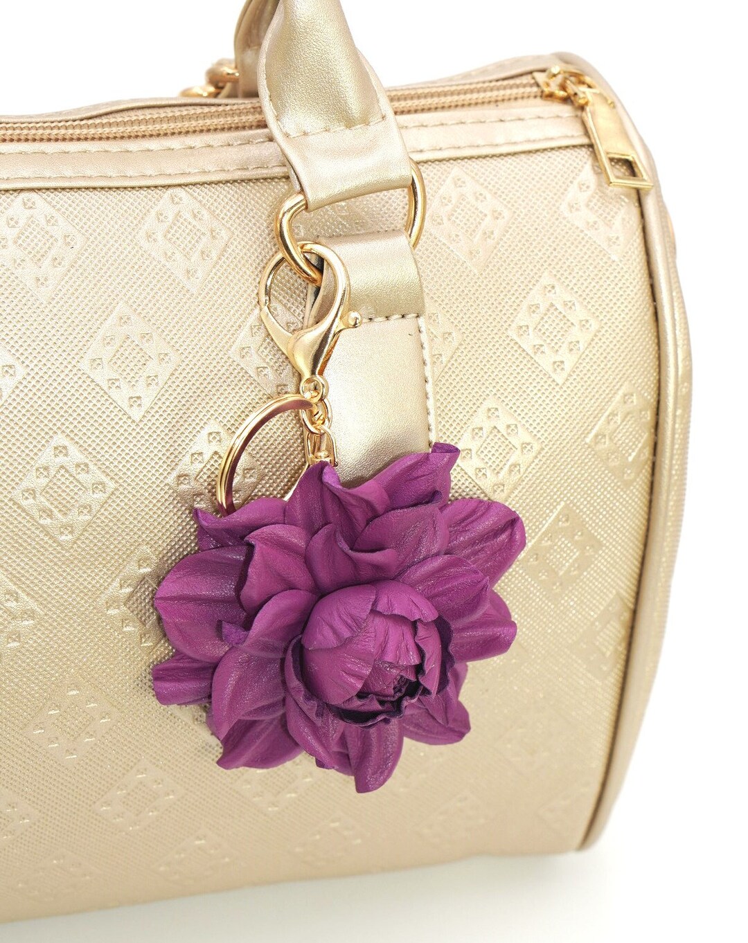 Bag Charm Leather Flower Rose, Purple-violet Rose Bag Clip, Real ...