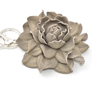 Bag Charm Leather Flower Rose 3, GRAY Rose Bag Clip, Real Leather Purse ...