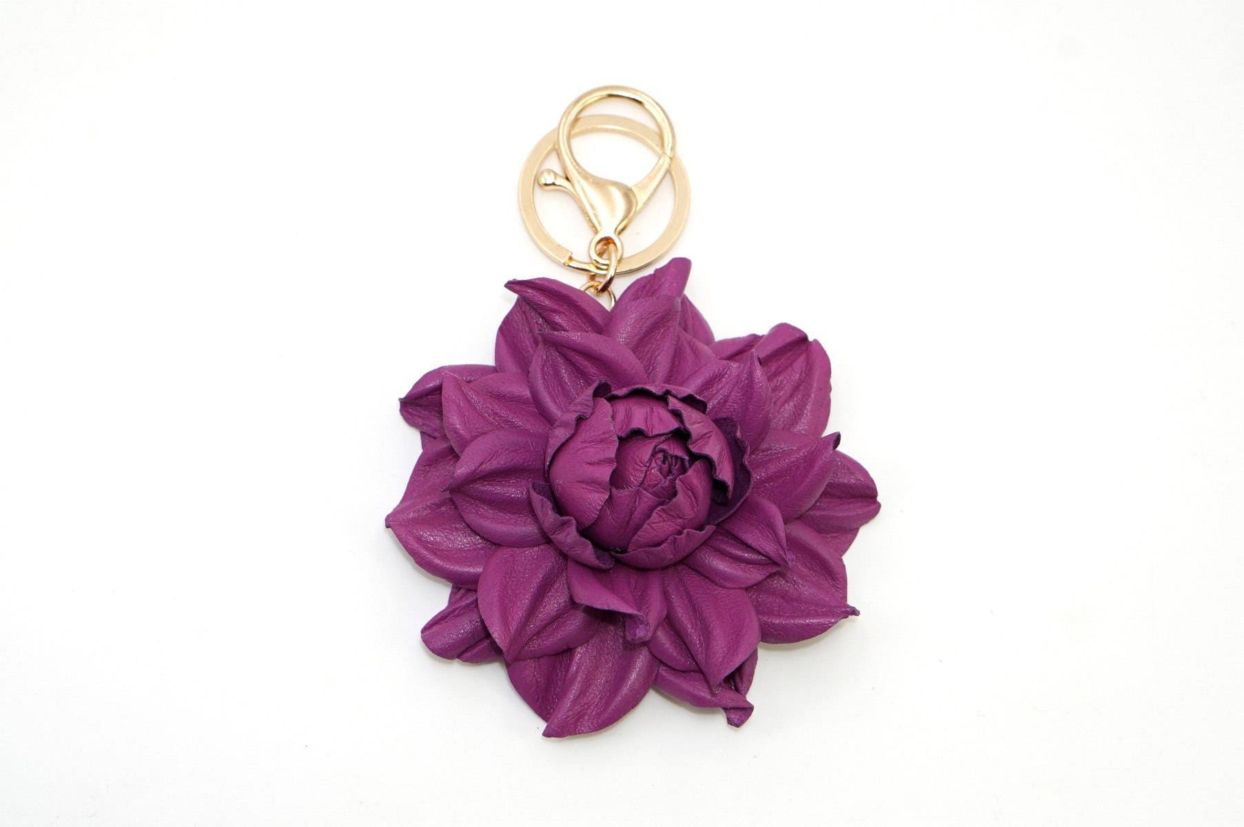 Bag Charm Leather Flower Rose Purple-violet Rose Bag Clip | Etsy