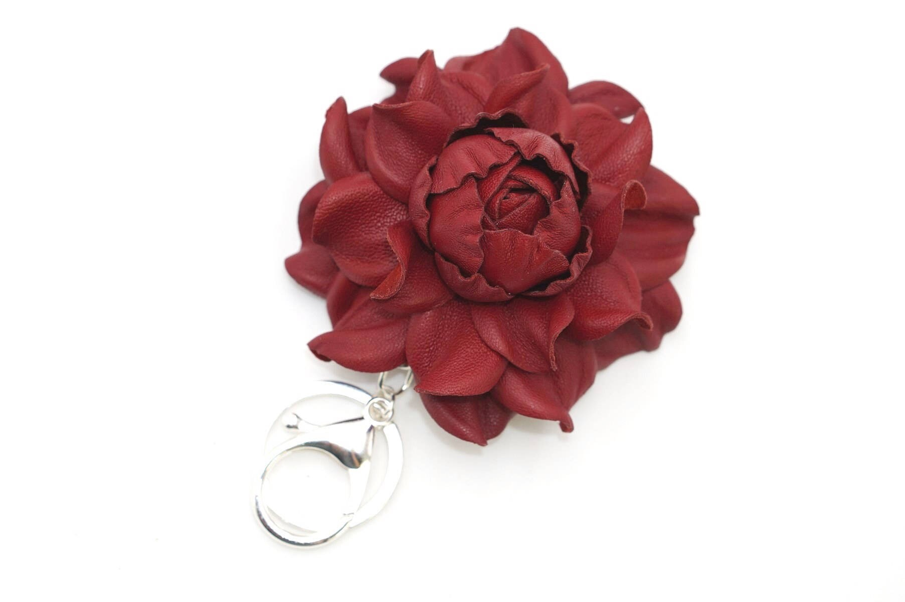 Bag Charm Leather Flower Rose RED Rose Bag Clip Real - Etsy