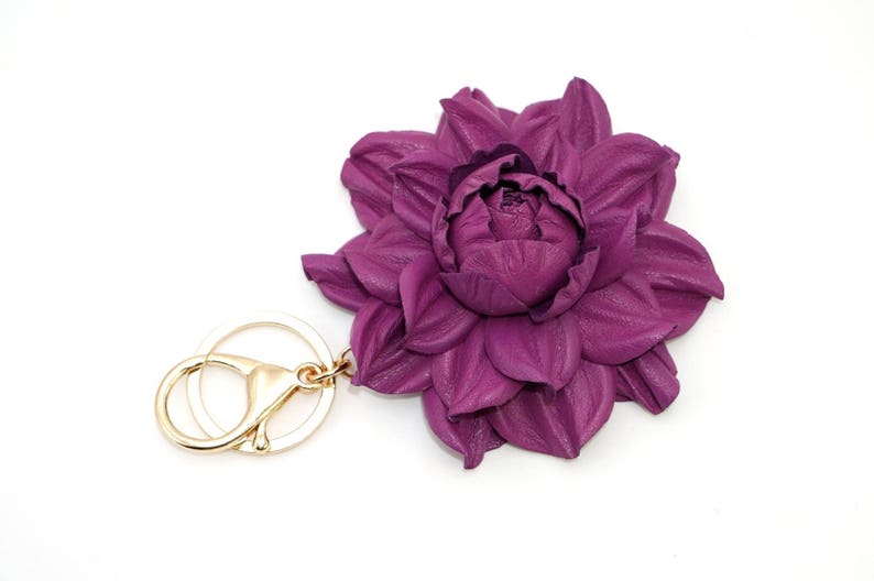 Bag Charm Leather Flower Rose Purple-violet Rose Bag Clip | Etsy