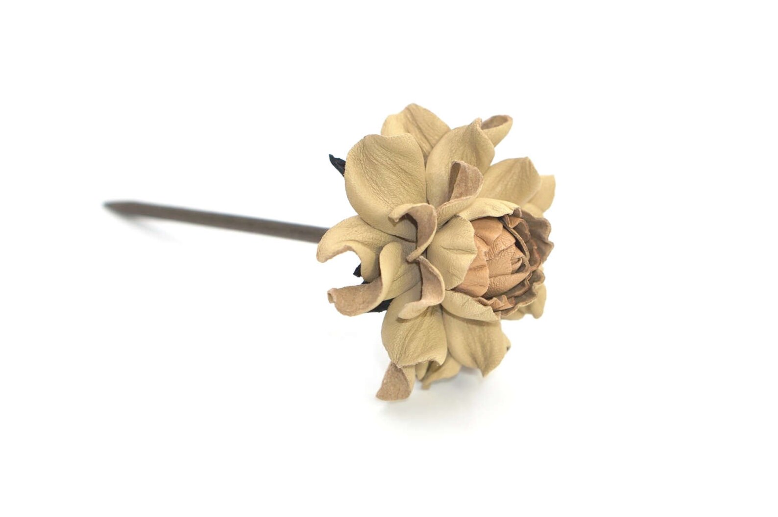 Wooden Floral Hair Stick Real Leather & Natural Wood Hair - Etsy