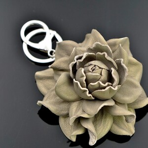 Bag Charm Leather Flower Rose 3, GRAY Rose Bag Clip, Real Leather Purse ...