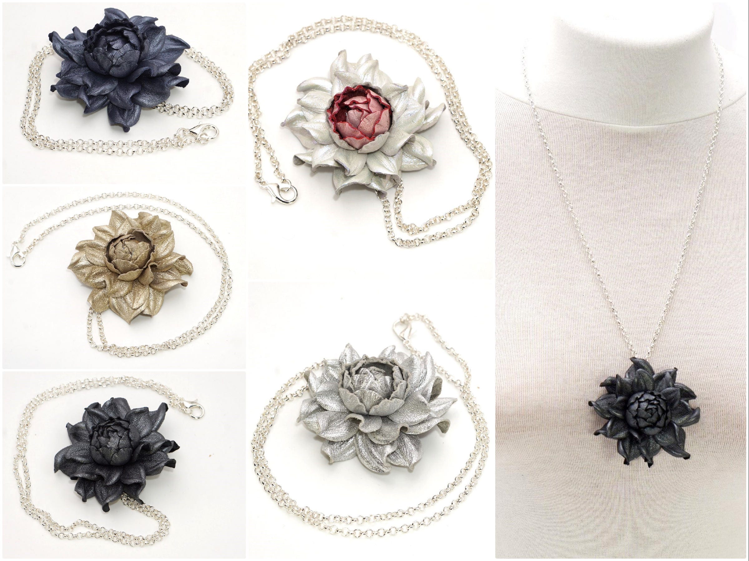 Rose Chain Necklace Silver Chain Floral Necklace W/ Genuine - Etsy UK