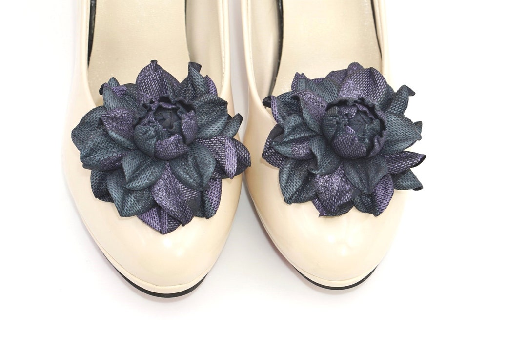 Leather Flower Shoe Clips: Black Violet Green Rose Decoration - Etsy