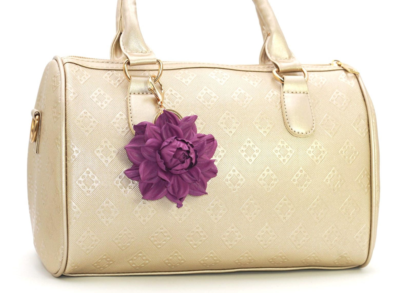 Bag Charm Leather Flower Rose Purple-violet Rose Bag Clip | Etsy