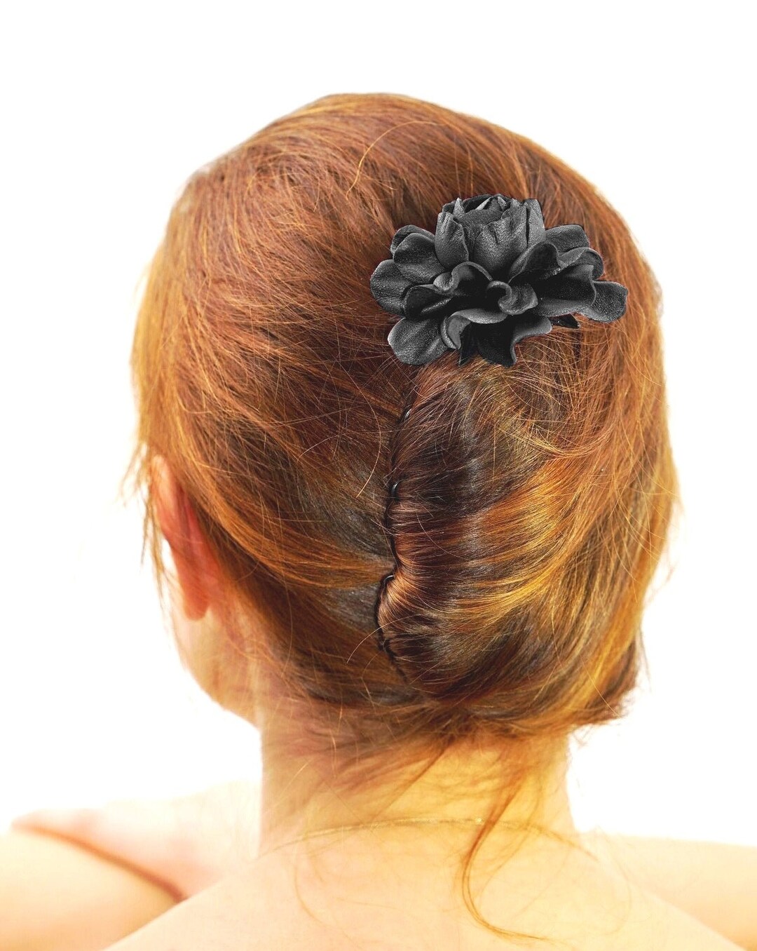 Black Leather Rose Hair Stick, Goth Hair Flower, Wood Pin - Etsy