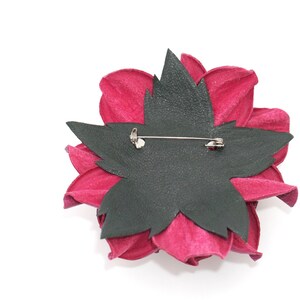 Genuine REAL Fuchsia Leather Flower Brooch Pin, Winter Outerwear Pink ...