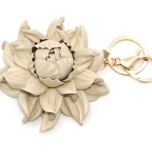 Bag Charm - Leather Flower Rose 3", Ivory Beige Rose Bag Clip, Real ...