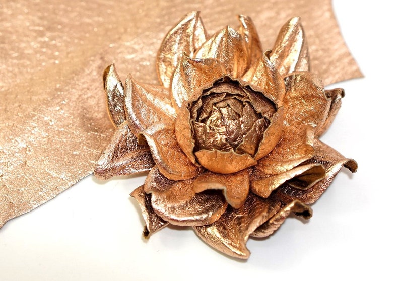 Rose Gold Real LEATHER Metallic Rose Brooch Flower Rosy Gold - Etsy