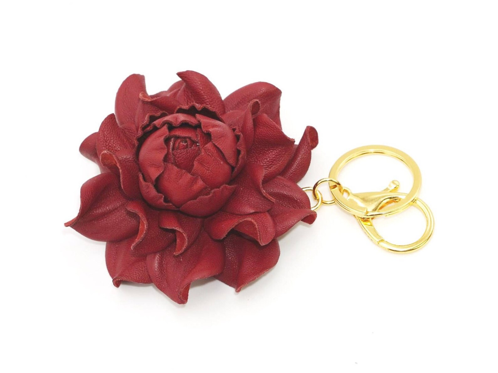 Bag Charm Leather Flower Rose RED Rose Bag Clip Real - Etsy