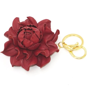 Bag Charm - Leather Flower Rose, RED Rose Bag Clip, Real Leather Purse ...